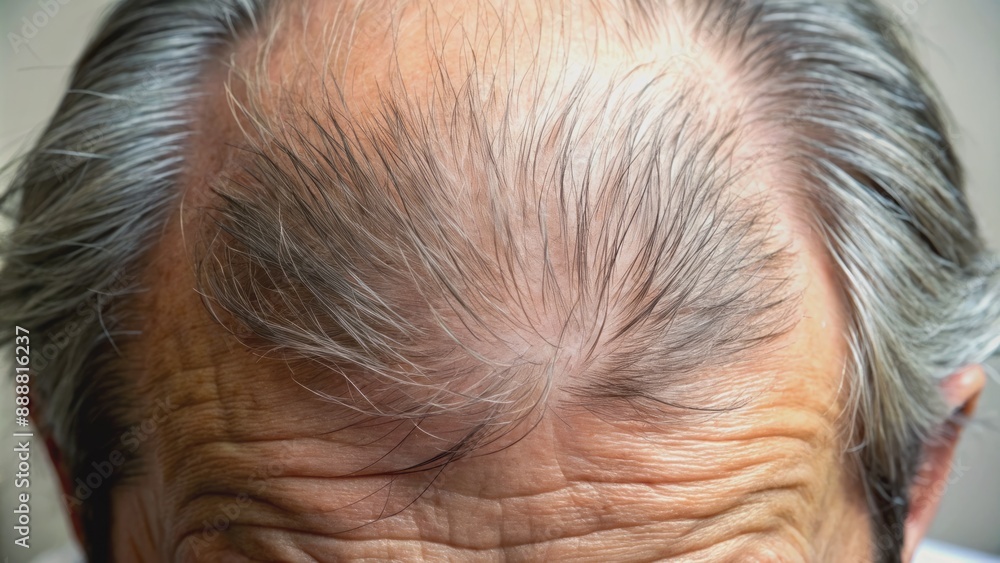 Balding scalp with significant hair loss, thinning areas, and visible ...