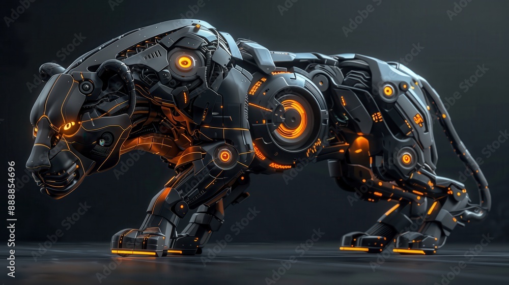 Cybernetic Panther Stealth Mode, futuristic mechanical predator, sleek ...
