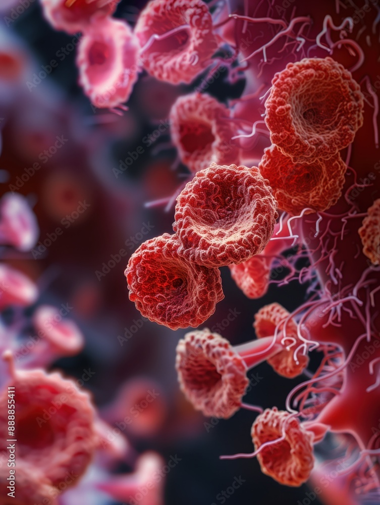 Microscopic view of red blood cells and fibrin threads during clot ...