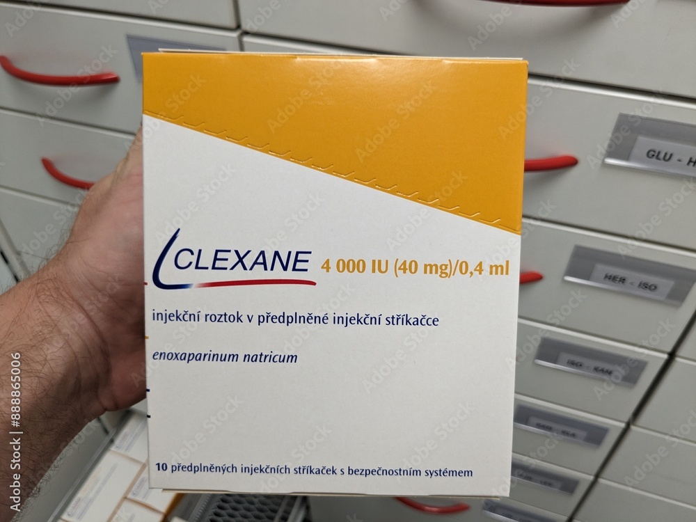 Prague, Czech Republic - July 9 2024: CLEXANE box of injection with ...