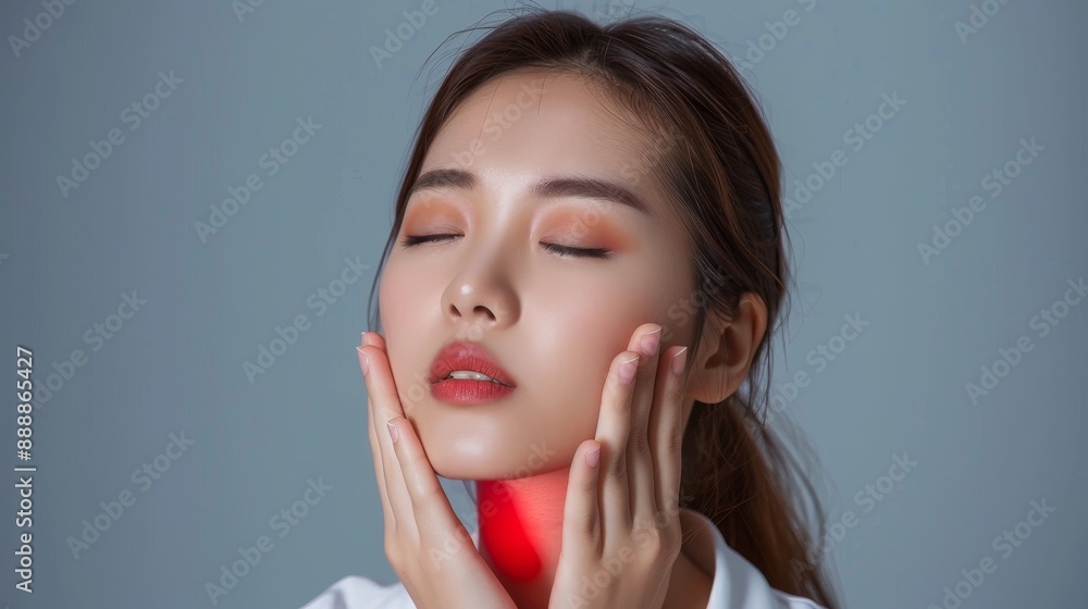 Woman in pain suffering toothache touching face, girl sad face pain ...