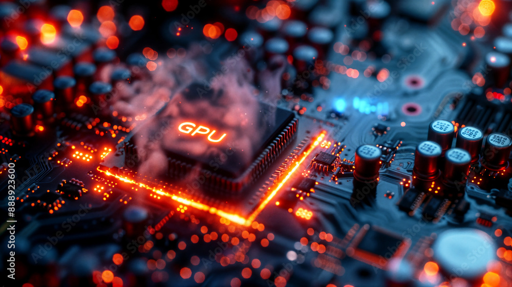power of ai brind work hard concept powerful of gpu processor working ...