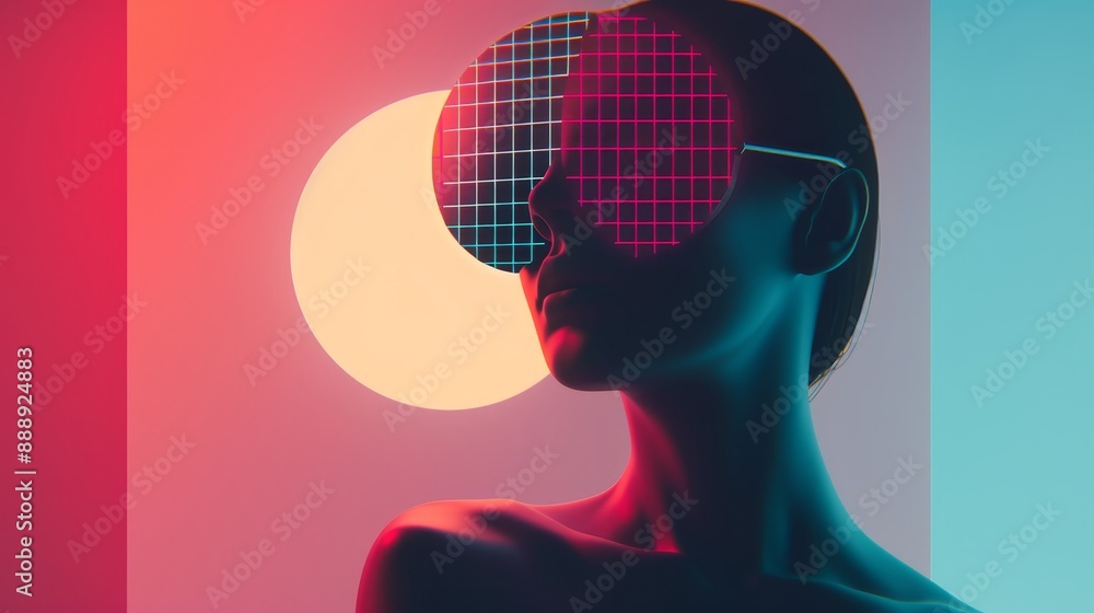 Graphic design of a paperback book cover with a retro-futuristic ...