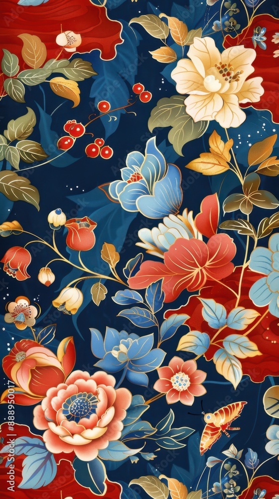 Chinese porcelain motifs wallpaper flat design side view cultural theme ...