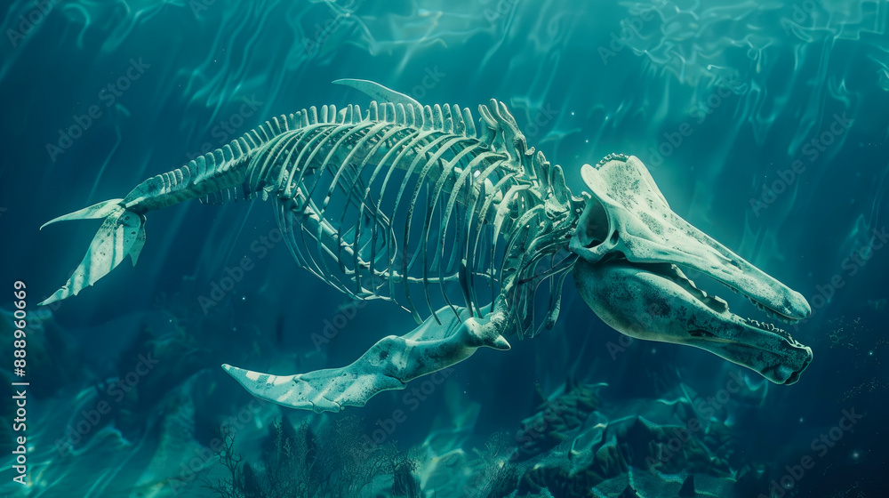 Whale skeleton swimming underwater in a sea. Stock Photo | Adobe Stock