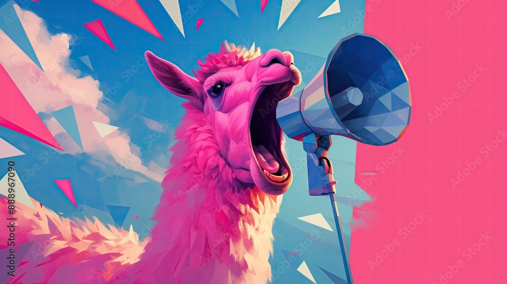 photo of an animal screaming into a megaphone, abstract background ...
