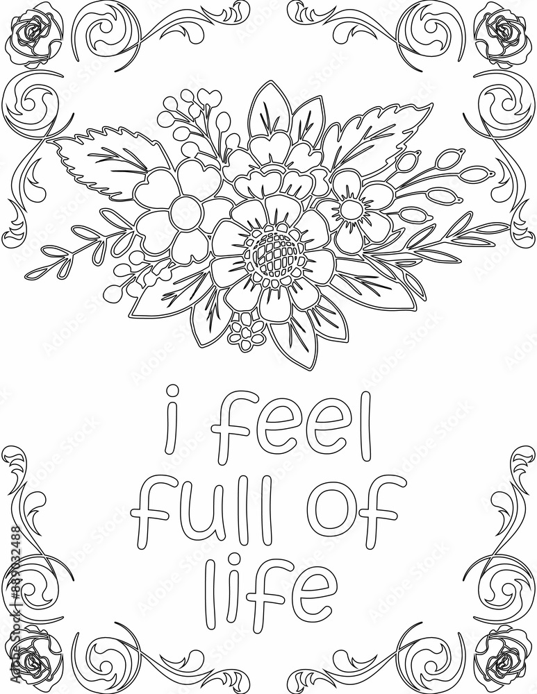 Printable floral coloring page for kids and adults with motivational ...