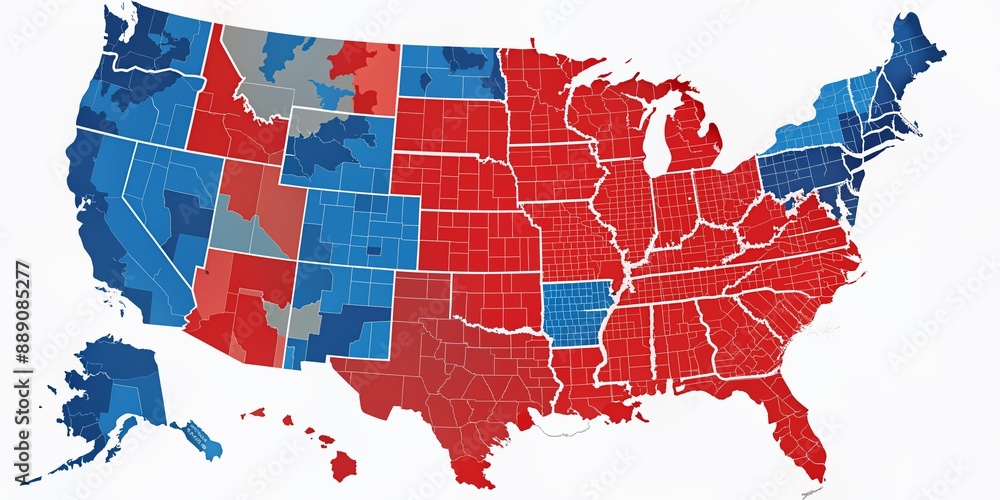 Colorful political map of the United States displays election results ...
