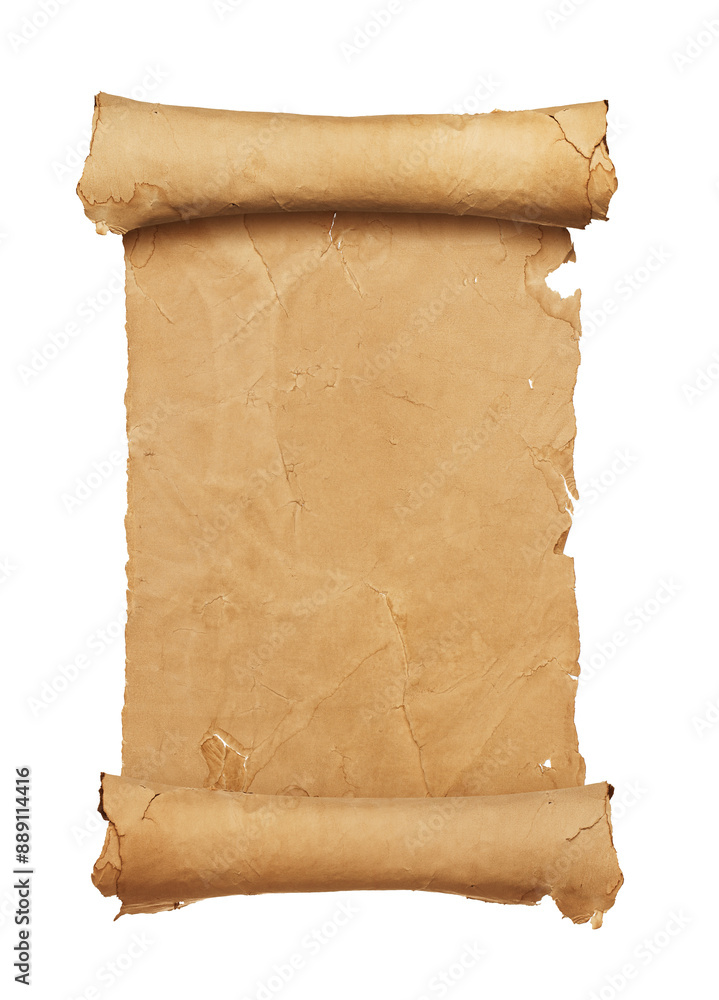 Vintage blank paper scroll isolated on white transparent background with copy space, png file ...