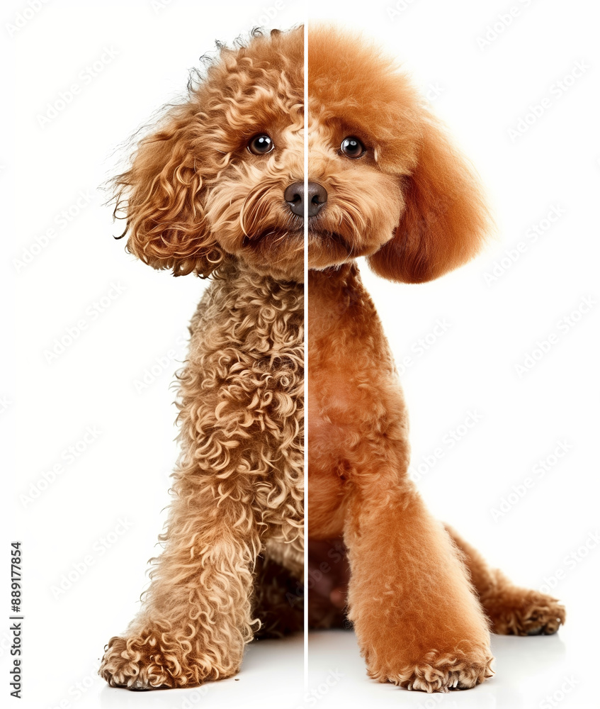 Fluffy Poodle Dog Grooming Before After. Pet Salon Trimming ...