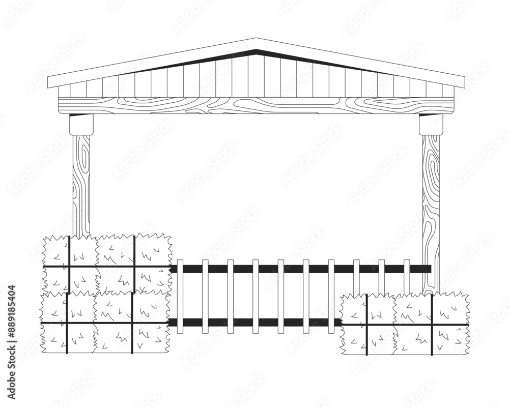 Vector de Stock Barn for cattle at farm black and white flat line ...