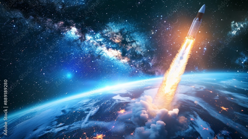 rocket blasting off , rocket leaving earth , rocket journey to space ...