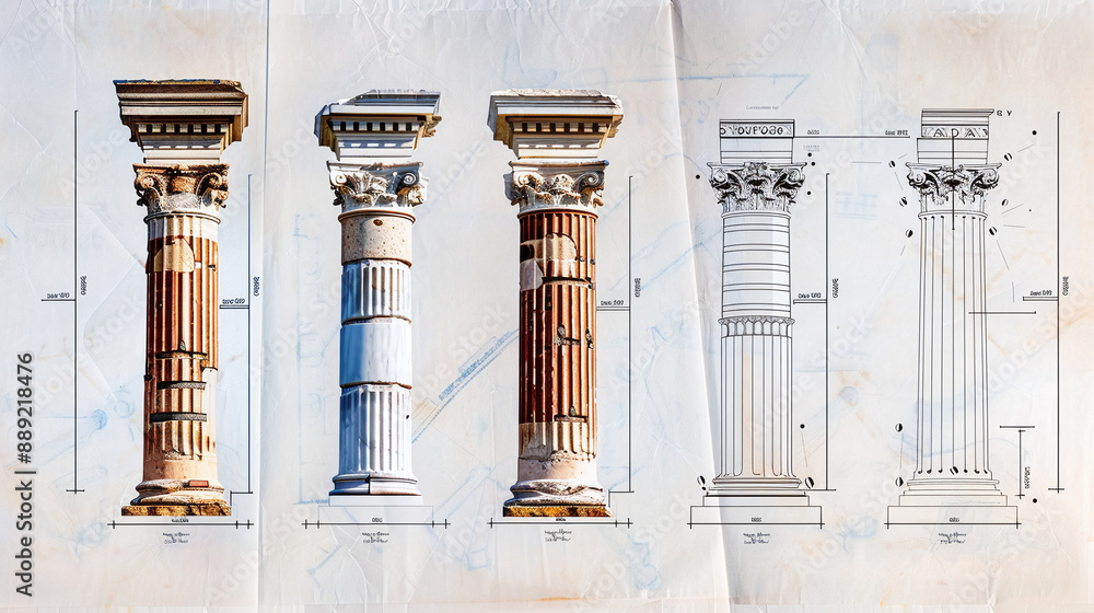 Ancient Blueprints - Doric, Ionic, and Corinthian Styles, Renaissance ...