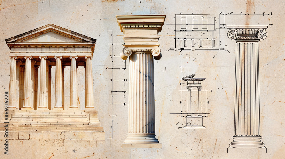 Ancient Blueprints - Doric, Ionic, and Corinthian Styles, Renaissance ...