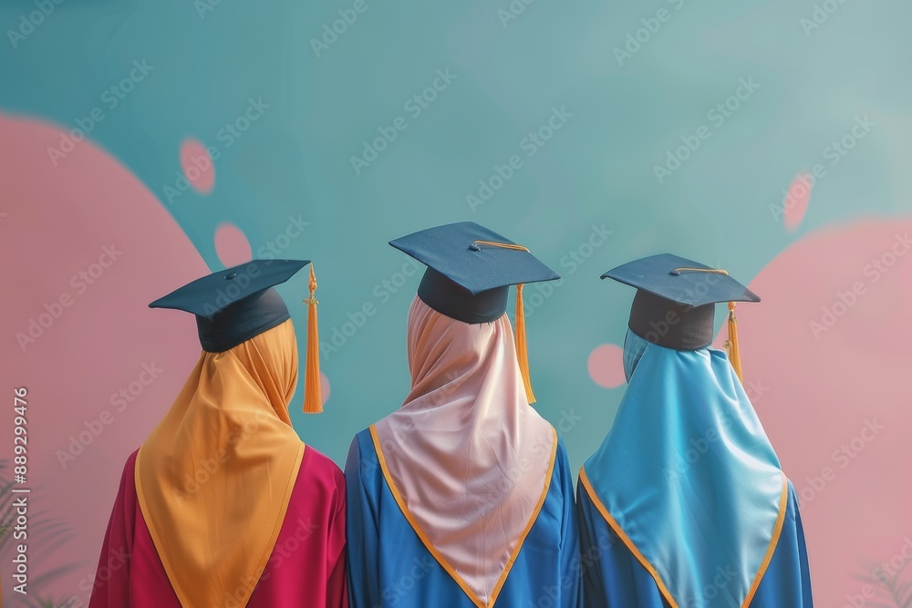 Muslim women graduating from university, minimalist image of wearing ...