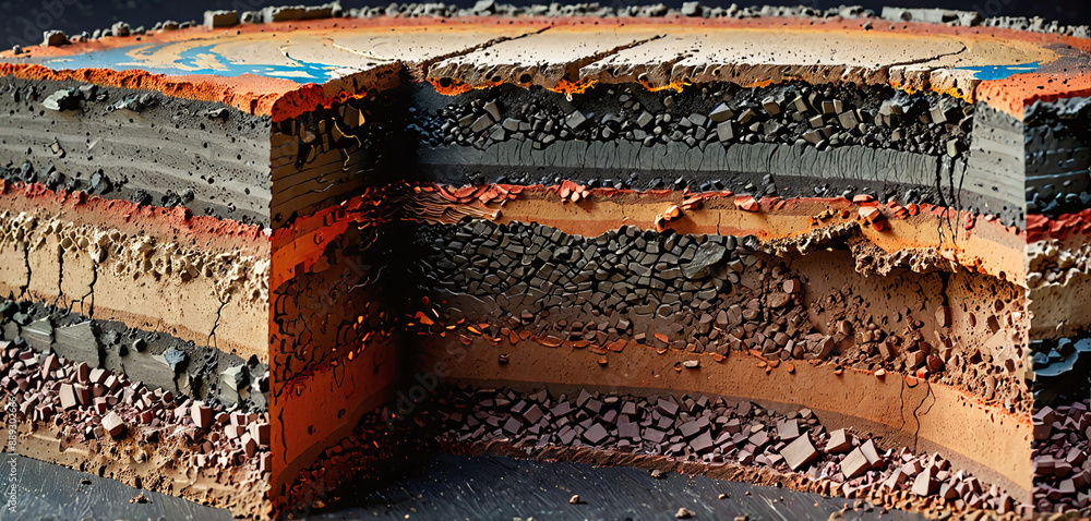 Cross-section through a soil layer with different colored sediment ...