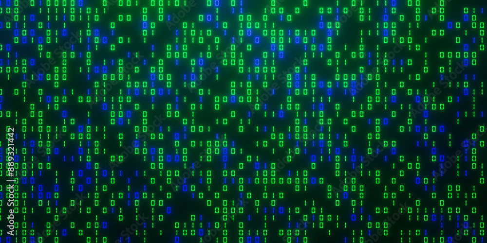 Abstract binary code background. Digital technology, cyber space and big data concept. 3D render ...