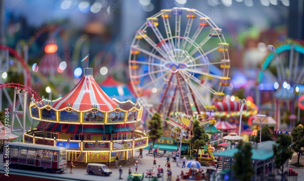 Detailed Miniature Amusement Park Model Featuring Various Attractions ...