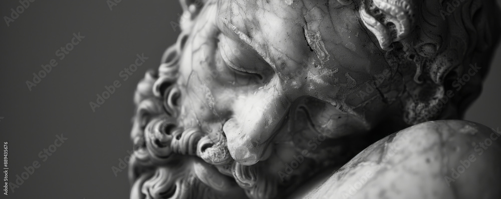 Monochrome sculpture of Morpheus, the Greek god, highlighting his ...