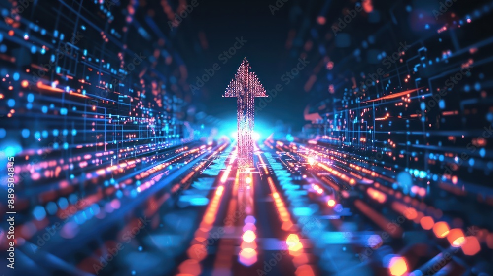Futuristic raise arrow chart digital transformation abstract technology background. Big data and ...