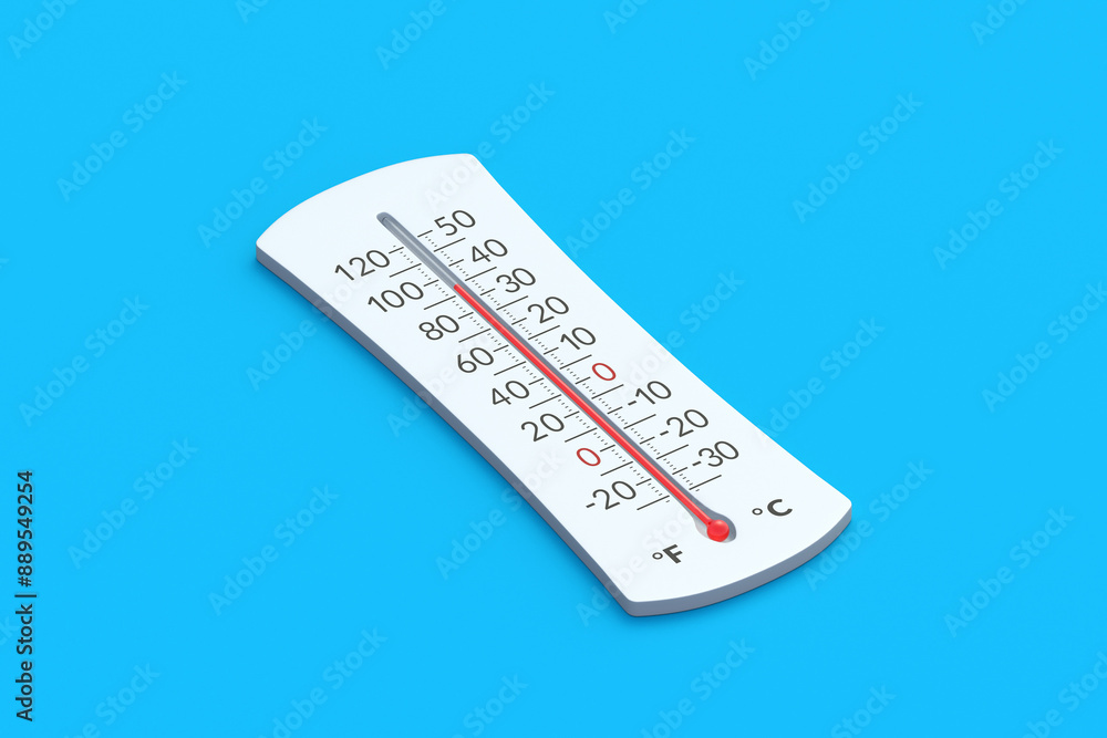Thermometer with Celsius and Fahrenheit scales on blue background ...