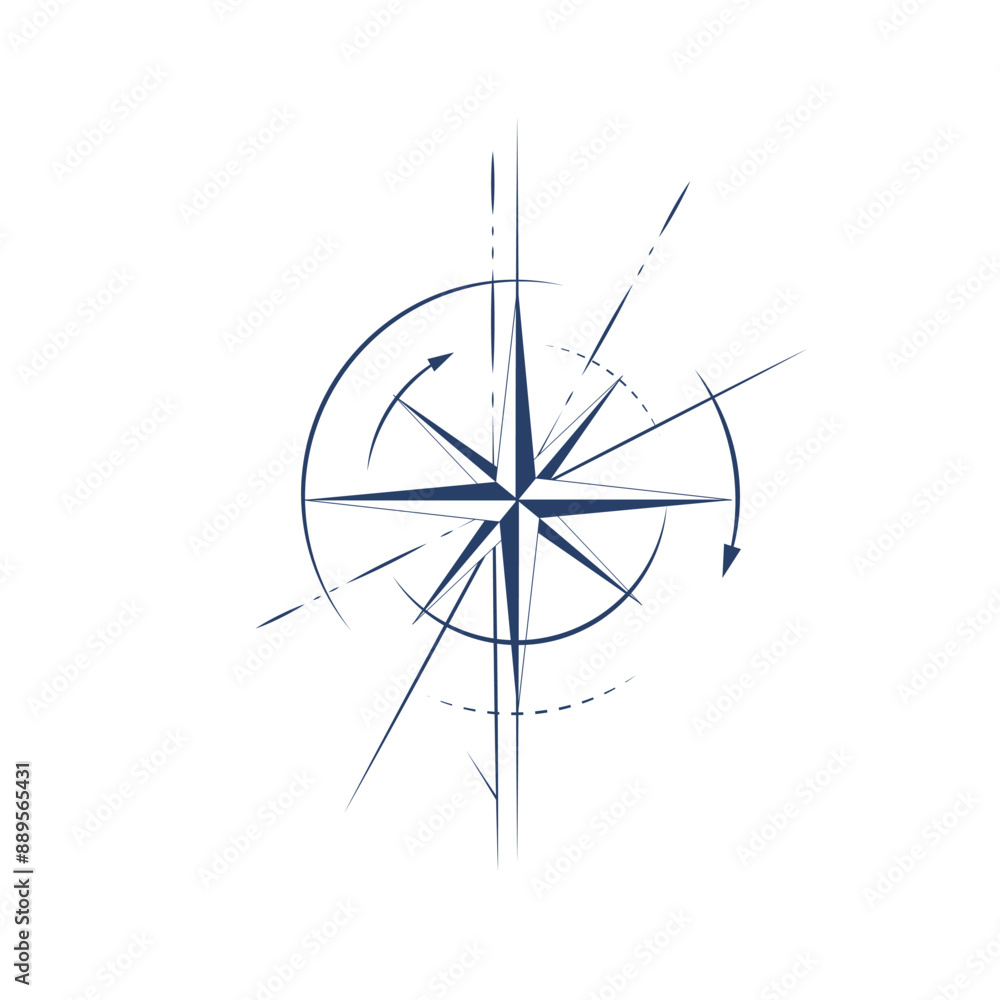 wind rose and compass vector illustration in black and white color on ...