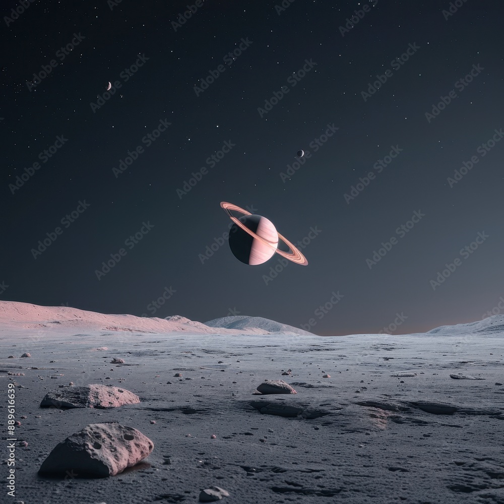 Majestic ringed planet with multiple moons, mysterious and exotic space ...