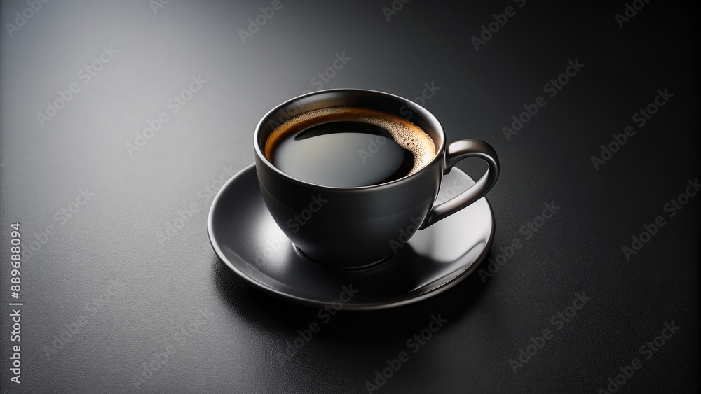 Isolated black empty coffee cup on a clean black background with ample ...