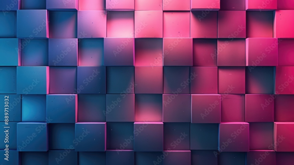 Gradient background with abstract squares, transitioning from deep blue to vibrant pink, subtle ...