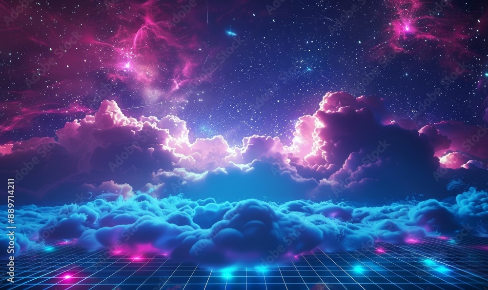 Synthwave vaporwave retrowave cyber background with copy space, laser ...