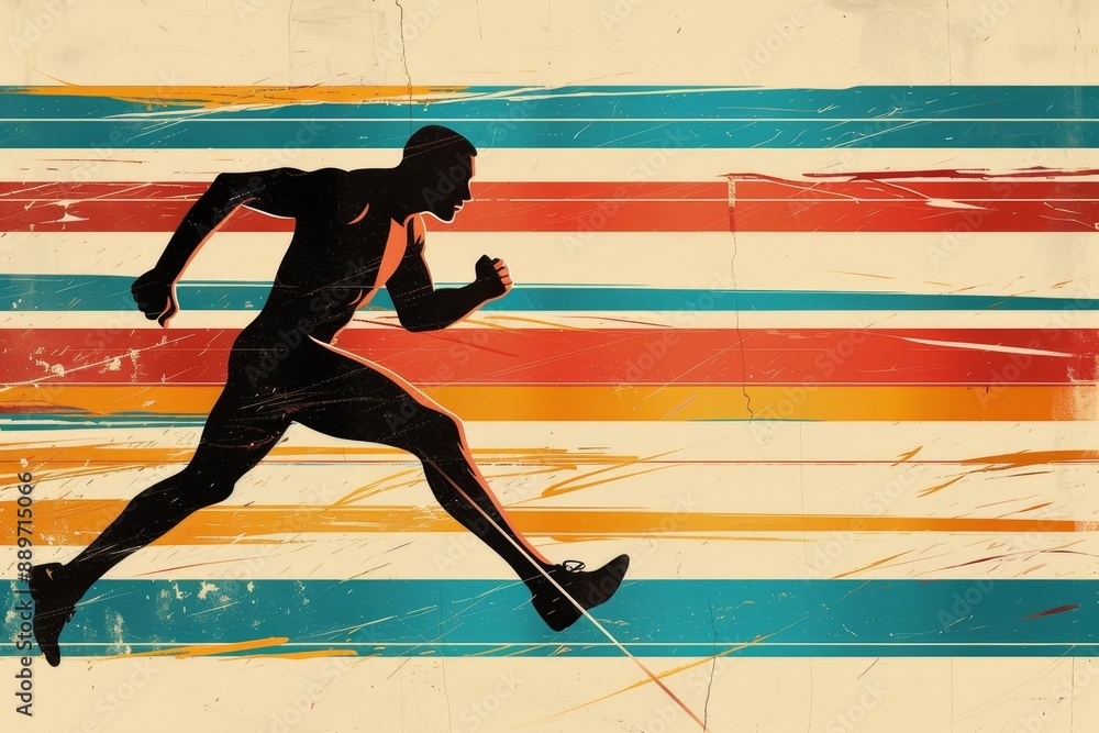 Sprinting man silhouette. Sprint, fast run. Runner starts running ...