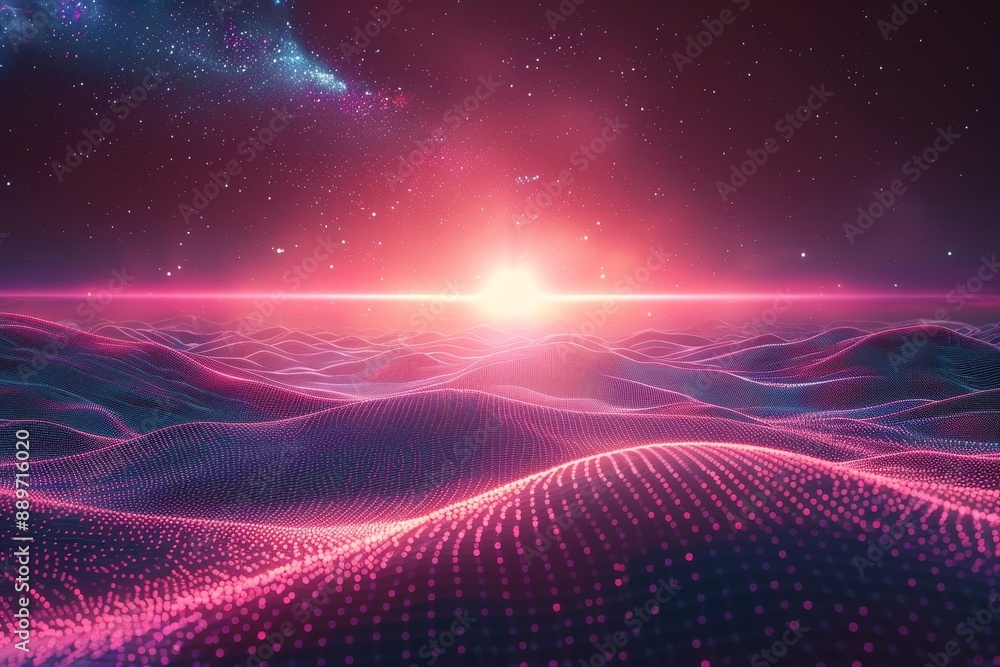 80s Retro Sci-Fi Background Futuristic Grid landscape. Digital cyber ...