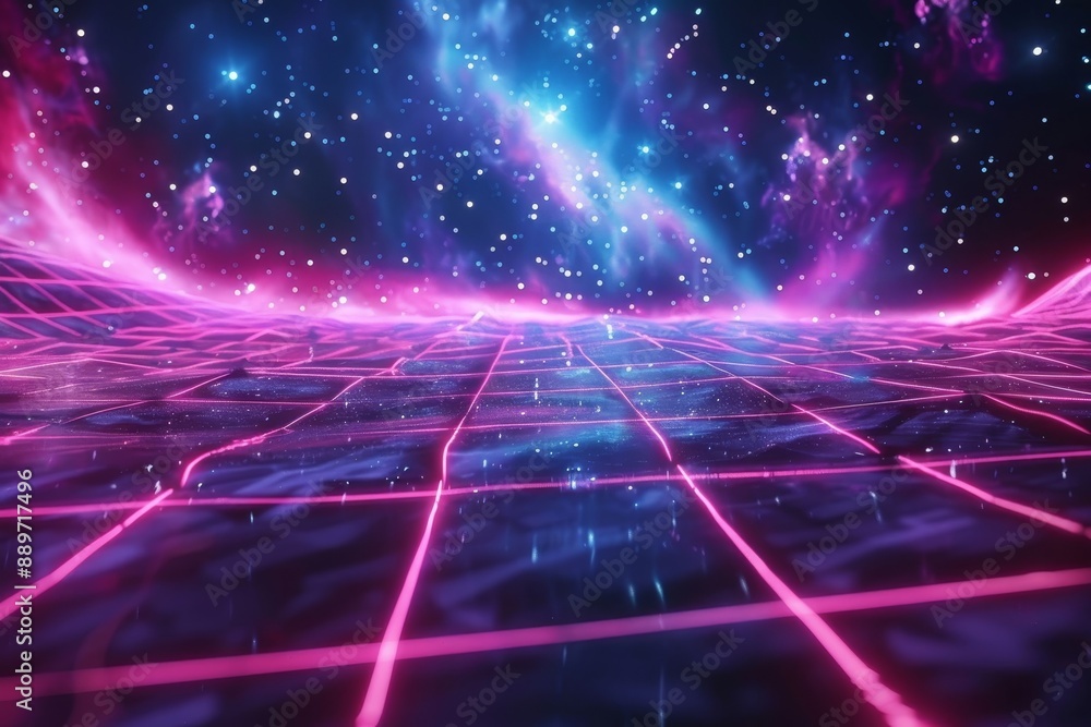 Universe Retro Futuristic 80's Background 4K. Synthwave wireframe net ...