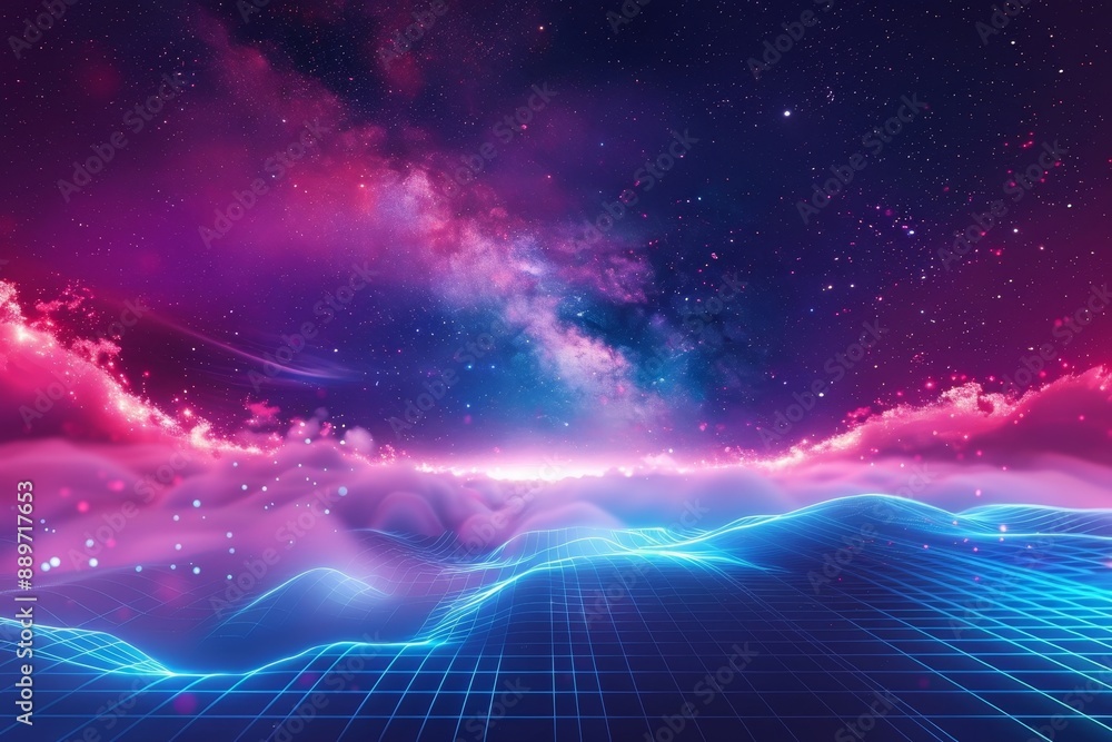 Synthwave vaporwave retrowave cyber background with copy space, laser ...