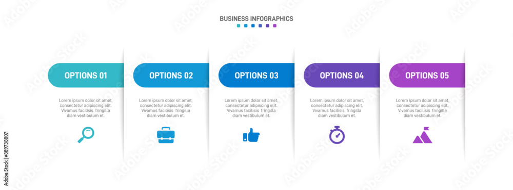Horizontal progress bar featuring 5 arrow-shaped elements, symbolizing ...