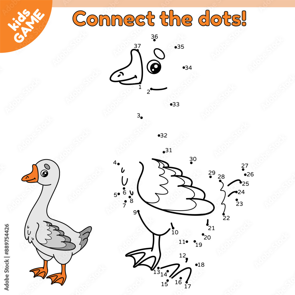 Dot to dot kids game with farm goose. Connect the dots by numbers, draw ...