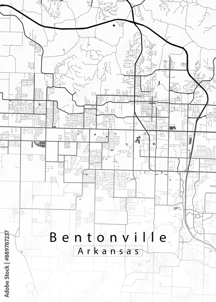 Minimalist white map of Bentonville,Arkansas – A modern map print ...