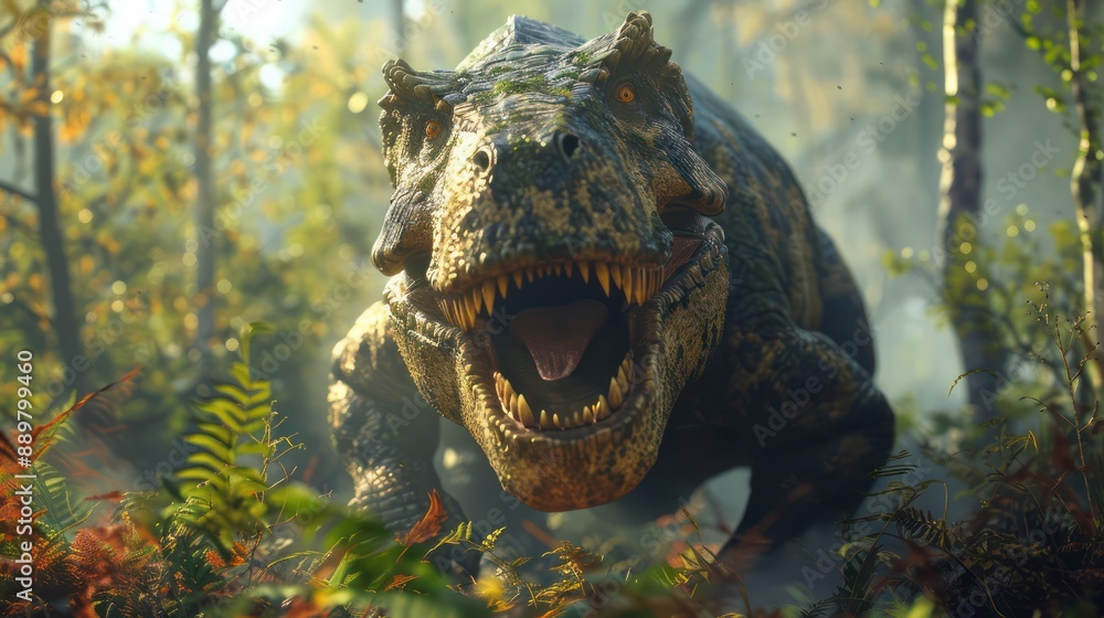 Tyrannosaurus Rex The Apex Predator Stalking Through Lush Prehistoric Jungle, A Terrifying ...