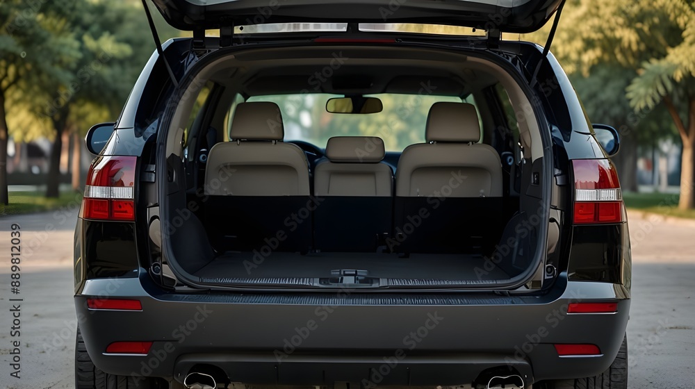 Clean and Empty - Rear View of Black SUV with Open Trunk, Compact SUV ...