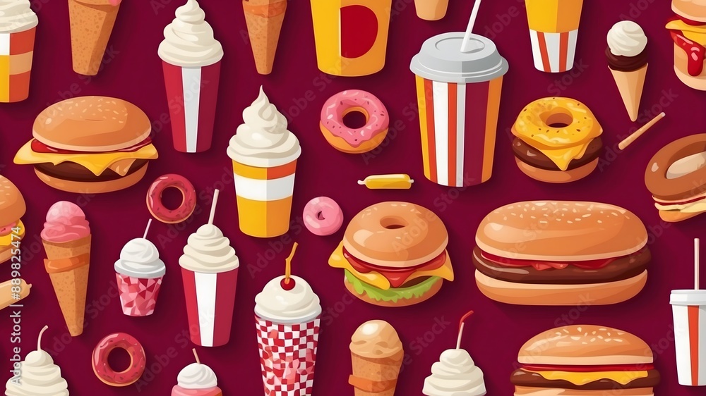 Fast food abstract modern geometric pattern in retro mosaic, vector ...