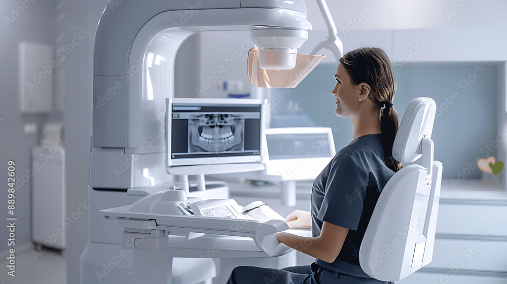 Dentist using a dental CBCT scan for accurate implant placement Stock ...