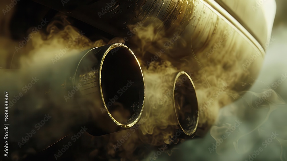 environmental hazard closeup car exhaust pipe emitting thick swirling ...