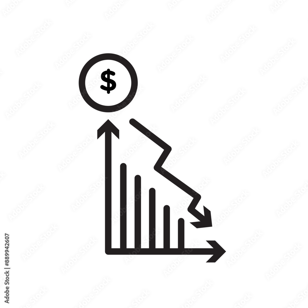 Cost reduction icon Black line art vector logo Stock Vector | Adobe Stock