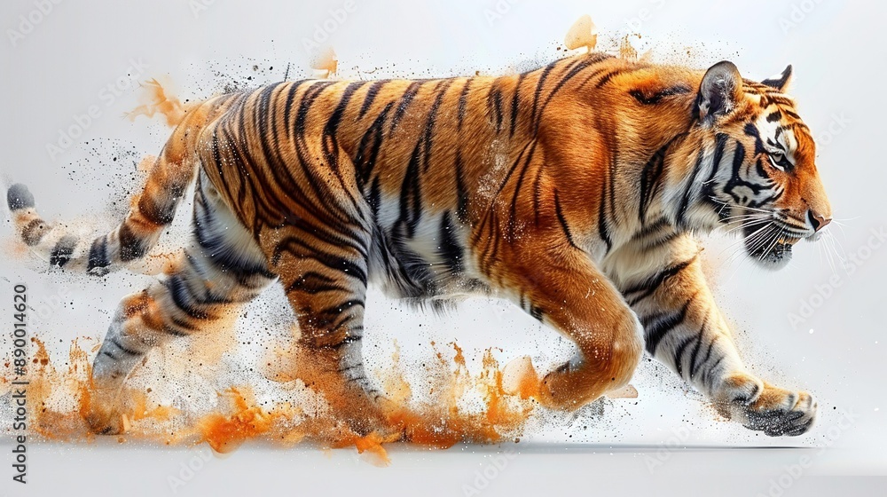 White background with orange and black paint splattered on a tiger's ...