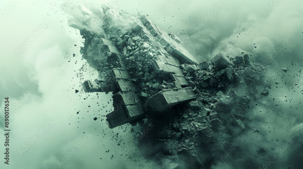 abstract structure or building crumbling into dust Stock Illustration ...