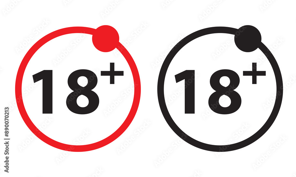 Age restriction signs set, red circle line isolated badge of different ...