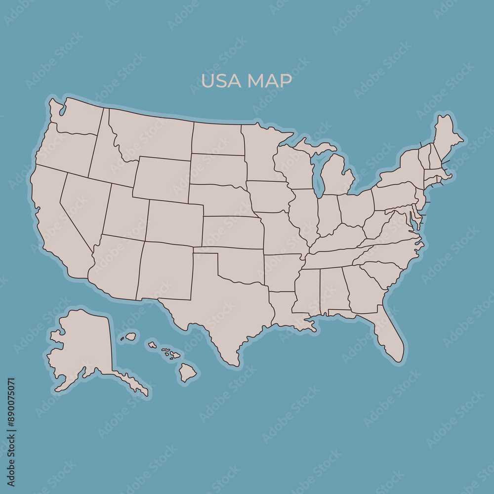 USA map with muted color. America map with States border outline. USA ...
