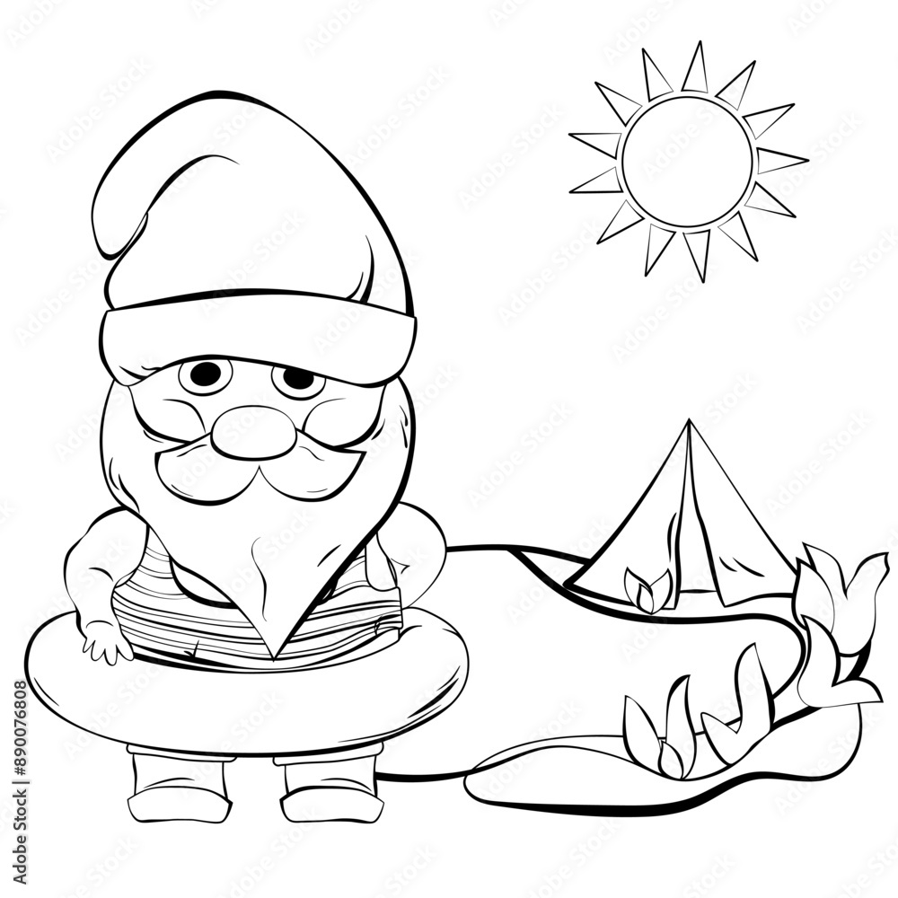 Vector image of a cute swimmer garden lawn dwarf with swimming rescue ...