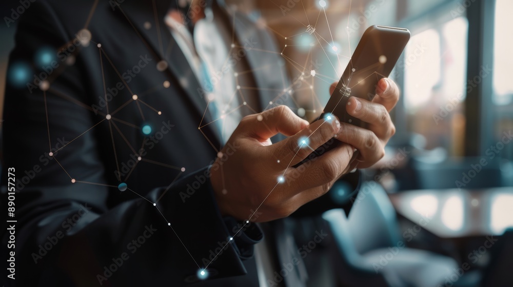 Hand of businessman using smartphone for digital wallet connection ...