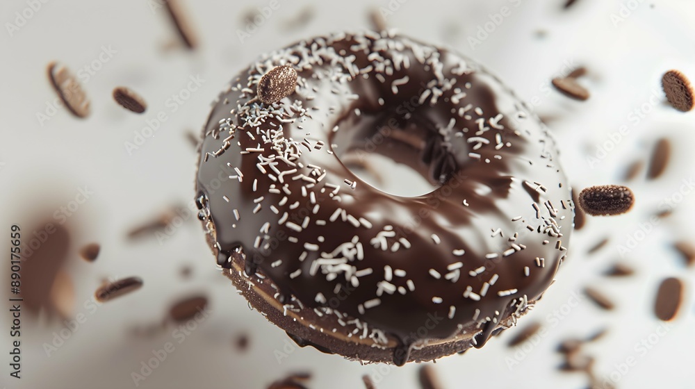 3D rendering of a chocolate donut with chocolate icing and sugar ...